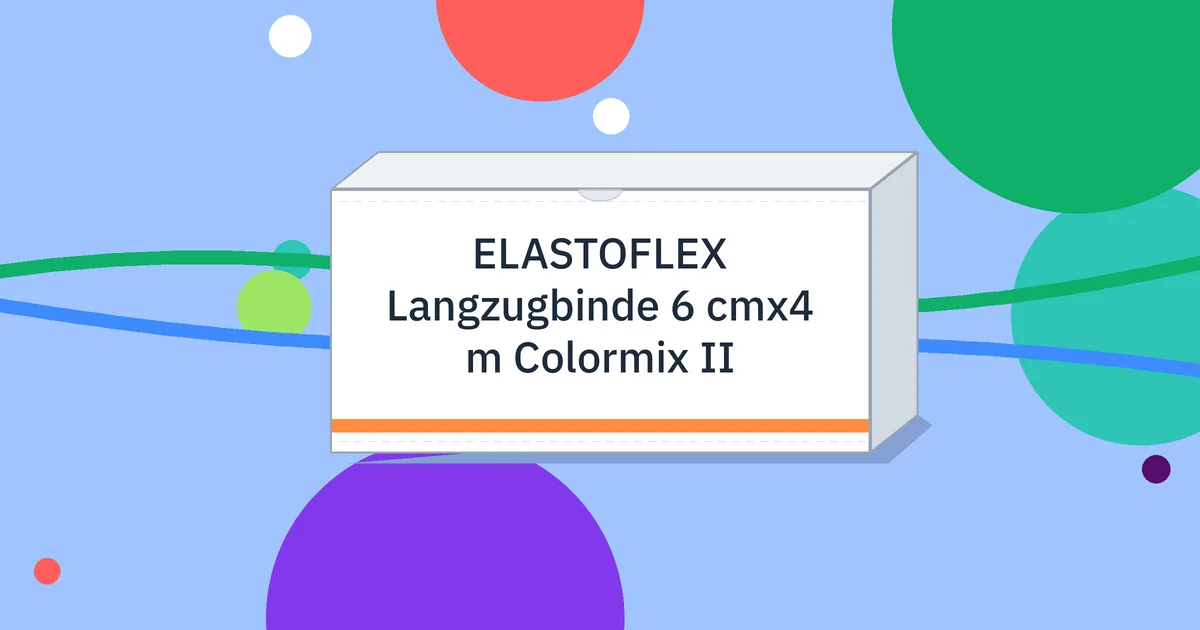 Symbolbild: Packung mit der Aufschrift ELASTOFLEX Langzugbinde 6 cmx4 m Colormix II (PZN 17175689) – Verfügbarkeit und Bezug in Apotheken in Frankfurt am Main