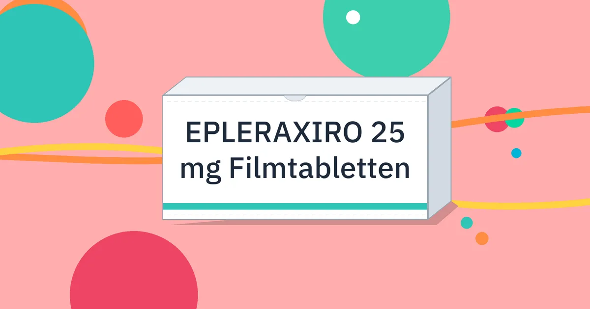 Symbolbild: Packung mit der Aufschrift EPLERAXIRO 25 mg Filmtabletten (PZN 17201754) – Verfügbarkeit und Bezug in Apotheken in Frankfurt am Main