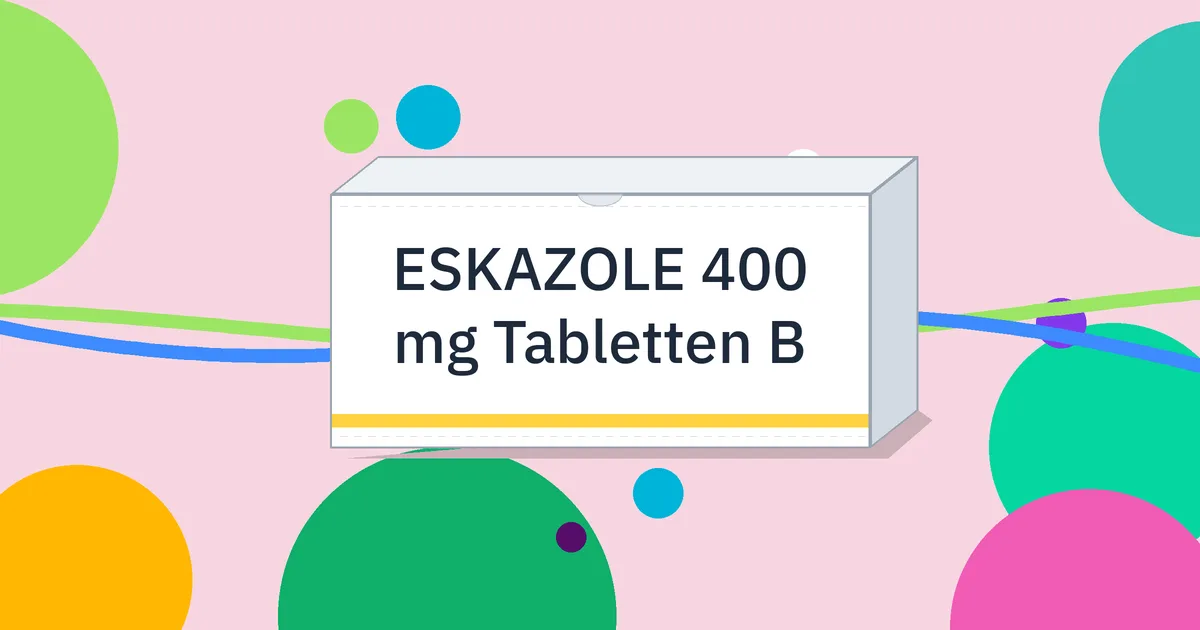 Symbolbild: Packung mit der Aufschrift ESKAZOLE 400 mg Tabletten B (PZN 05525575) – Verfügbarkeit und Bezug in Apotheken in Frankfurt am Main