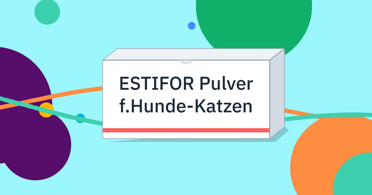 Symbolbild: Packung mit der Aufschrift ESTIFOR Pulver f.Hunde-Katzen (PZN 17834850) – Verfügbarkeit und Bezug in Apotheken in Frankfurt am Main