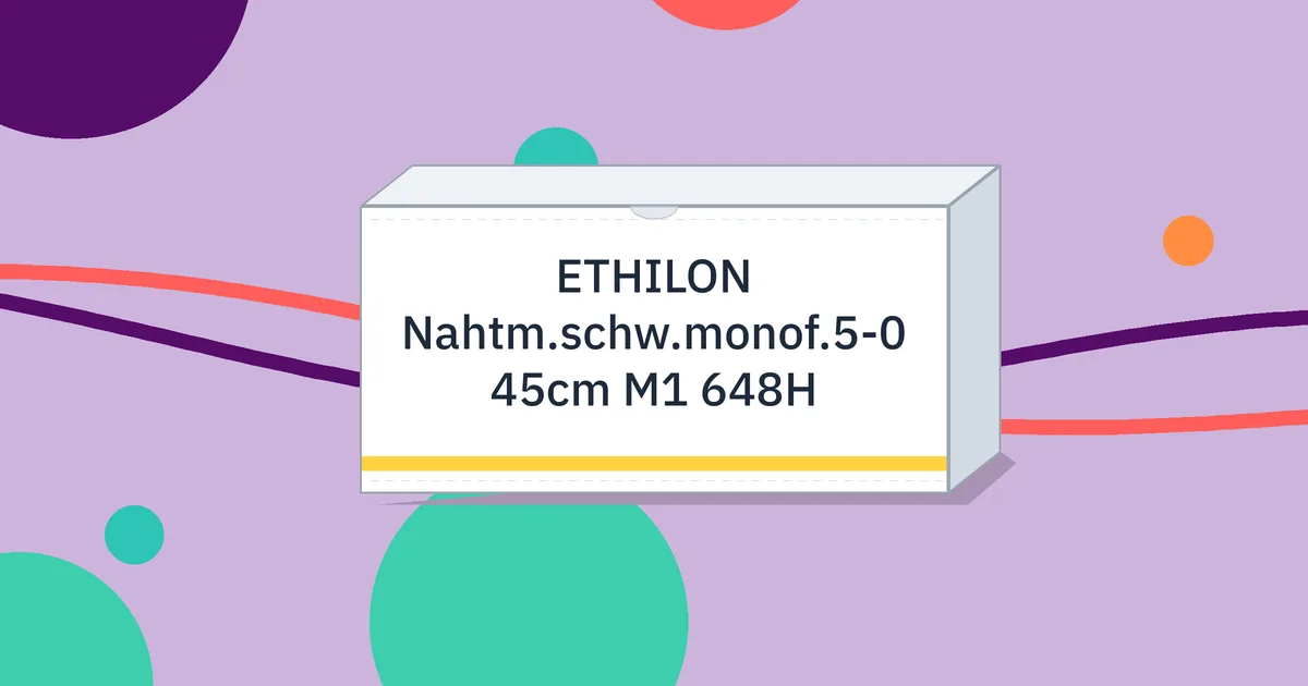 Symbolbild: Packung mit der Aufschrift ETHILON Nahtm.schw.monof.5-0 45cm M1 648H (PZN 16251690) – Verfügbarkeit und Bezug in Apotheken in Frankfurt am Main