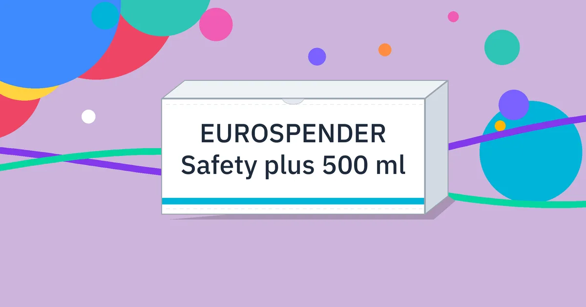 Symbolbild: Packung mit der Aufschrift EUROSPENDER Safety plus 500 ml (PZN 14140207) – Verfügbarkeit und Bezug in Apotheken in Frankfurt am Main