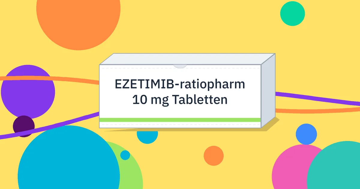 Symbolbild: Packung mit der Aufschrift EZETIMIB-ratiopharm 10 mg Tabletten (PZN 17981396) – Verfügbarkeit und Bezug in Apotheken in Frankfurt am Main