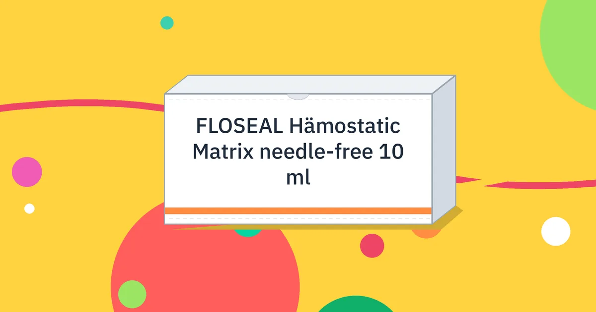 Symbolbild: Packung mit der Aufschrift FLOSEAL Hämostatic Matrix needle-free 10 ml (PZN 11016659) – Verfügbarkeit und Bezug in Apotheken in Frankfurt am Main