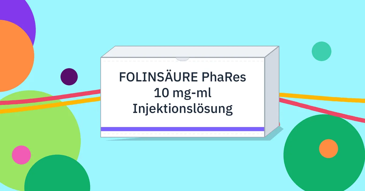 Symbolbild: Packung mit der Aufschrift FOLINSÄURE PhaRes 10 mg-ml Injektionslösung (PZN 12476593) – Verfügbarkeit und Bezug in Apotheken in Frankfurt am Main