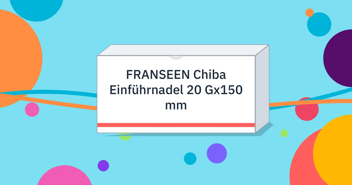 Symbolbild: Packung mit der Aufschrift FRANSEEN Chiba Einführnadel 20 Gx150 mm (PZN 16920352) – Verfügbarkeit und Bezug in Apotheken in Frankfurt am Main
