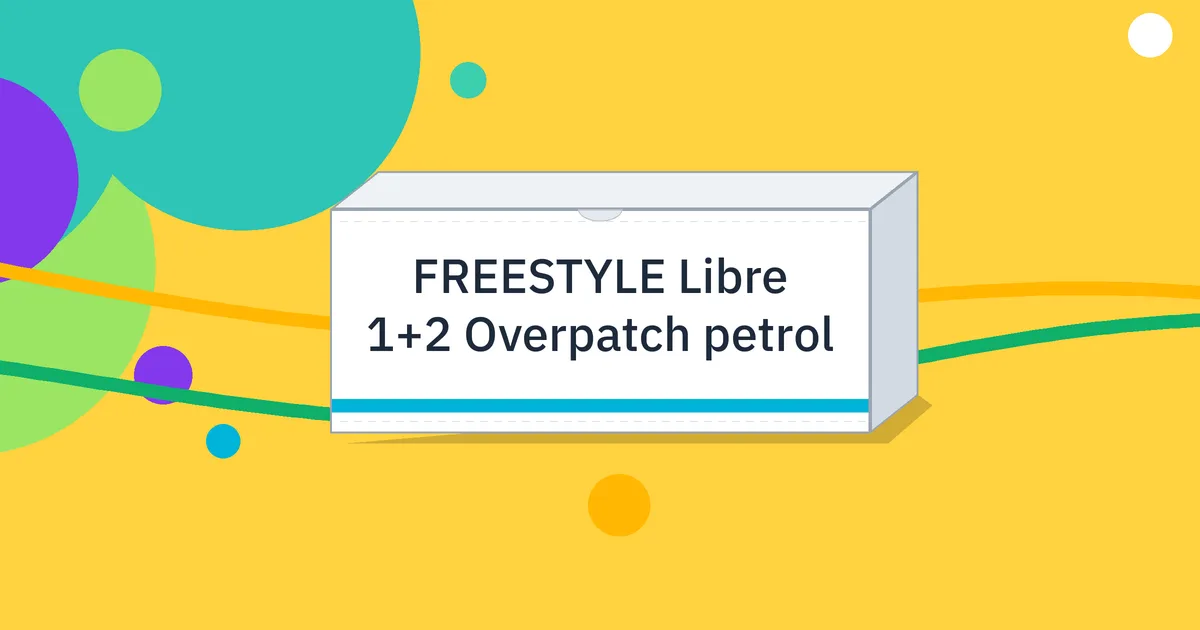 Symbolbild: Packung mit der Aufschrift FREESTYLE Libre 1+2 Overpatch petrol (PZN 19864476) – Verfügbarkeit und Bezug in Apotheken in Frankfurt am Main