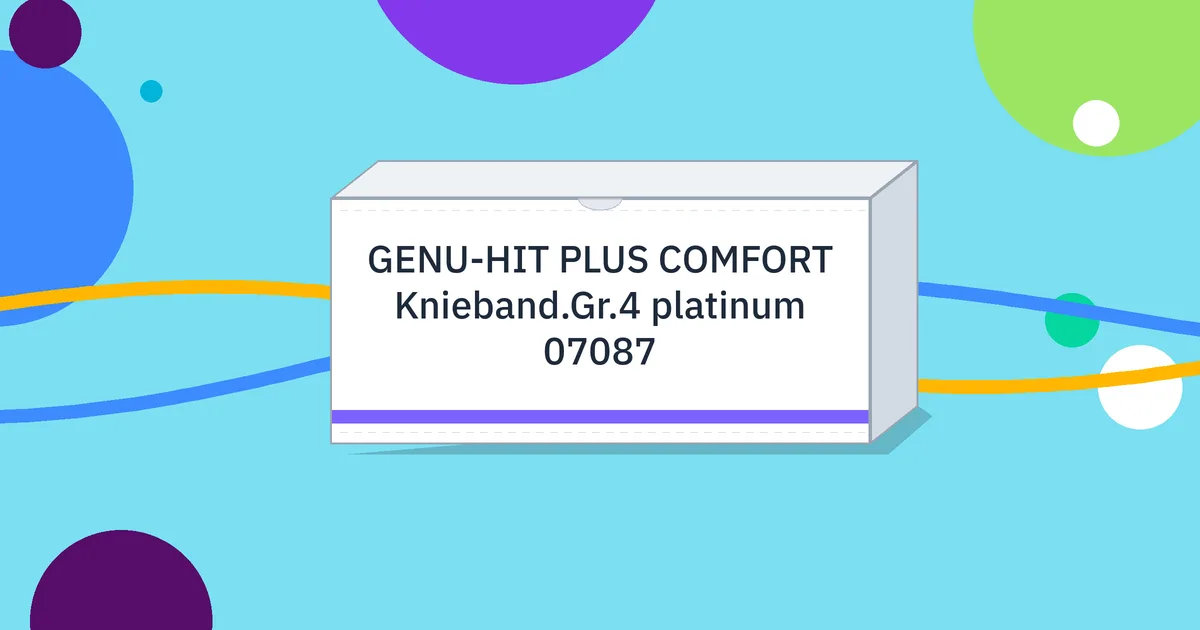 Symbolbild: Packung mit der Aufschrift GENU-HIT PLUS COMFORT Knieband.Gr.4 platinum 07087 (PZN 11018003) – Verfügbarkeit und Bezug in Apotheken in Frankfurt am Main