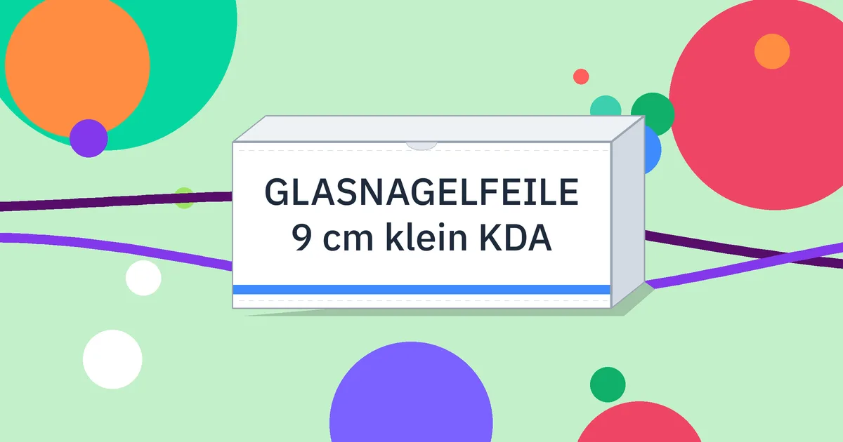 Symbolbild: Packung mit der Aufschrift GLASNAGELFEILE 9 cm klein KDA (PZN 06799659) – Verfügbarkeit und Bezug in Apotheken in Frankfurt am Main