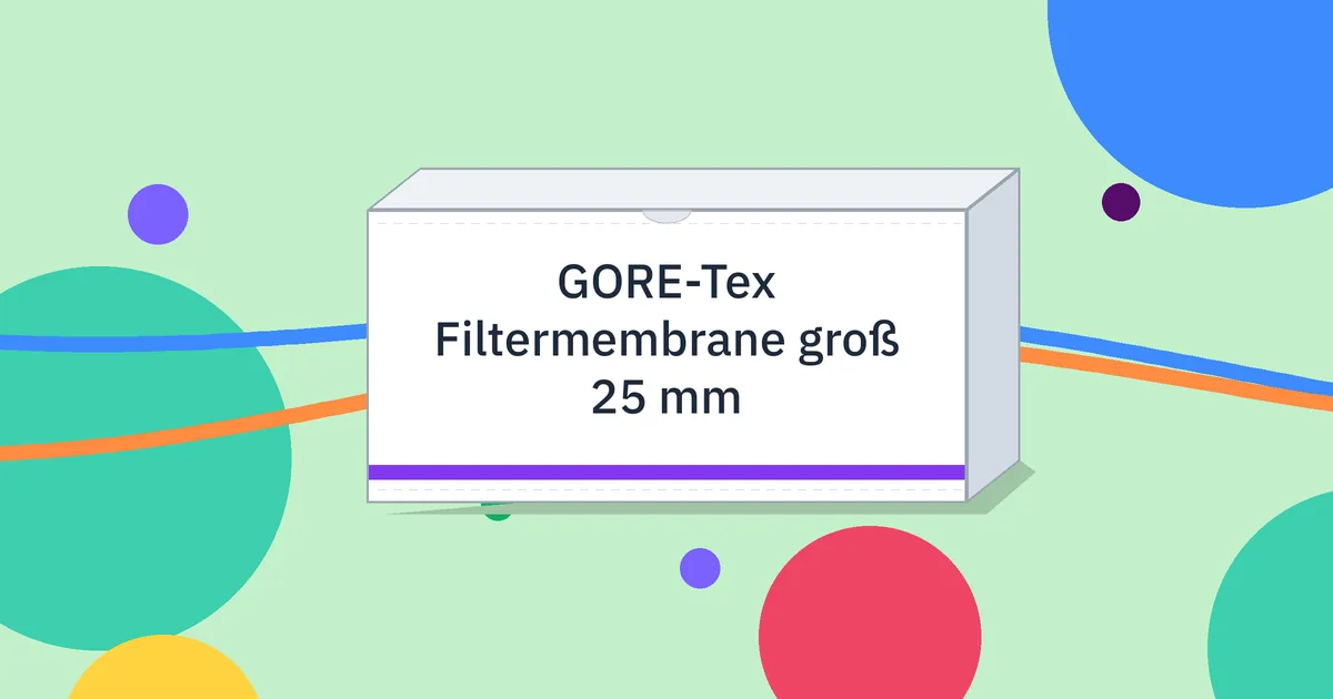 Symbolbild: Packung mit der Aufschrift GORE-Tex Filtermembrane groß 25 mm (PZN 03742417) – Verfügbarkeit und Bezug in Apotheken in Frankfurt am Main