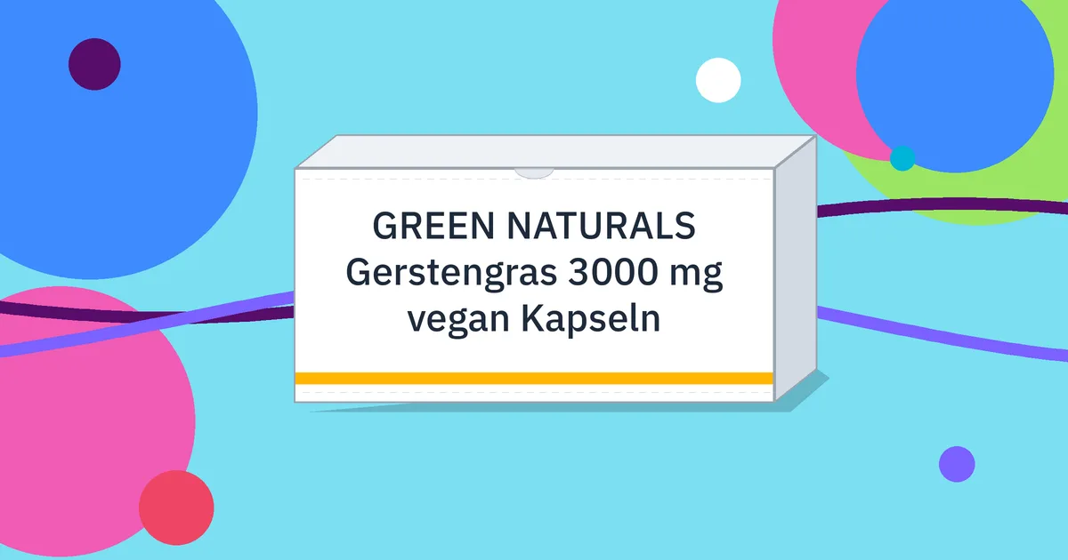 Symbolbild: Packung mit der Aufschrift GREEN NATURALS Gerstengras 3000 mg vegan Kapseln (PZN 19973946) – Verfügbarkeit und Bezug in Apotheken in Frankfurt am Main