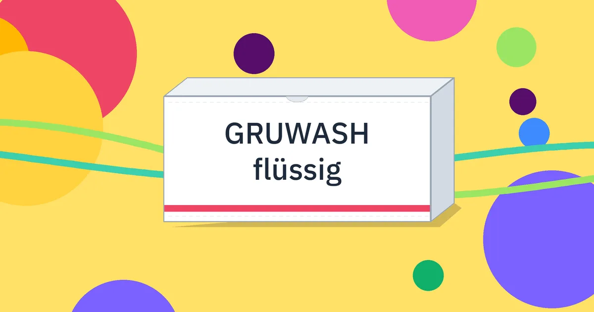 Symbolbild: Packung mit der Aufschrift GRUWASH flüssig (PZN 02473470) – Verfügbarkeit und Bezug in Apotheken in Frankfurt am Main