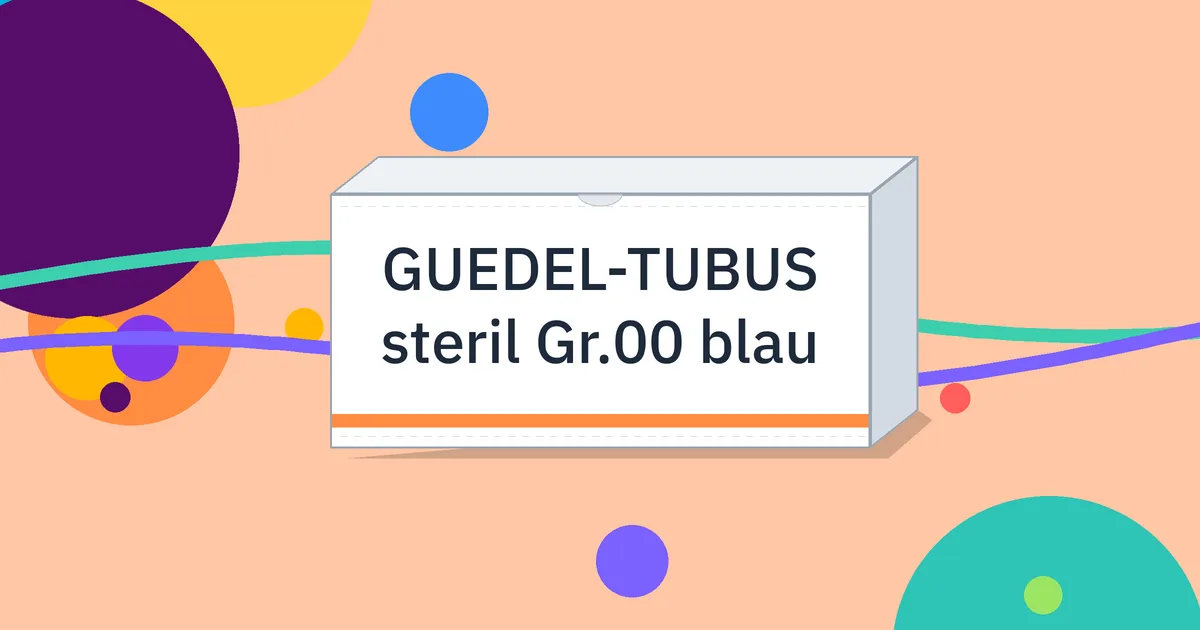 Symbolbild: Packung mit der Aufschrift GUEDEL-TUBUS steril Gr.00 blau (PZN 13833026) – Verfügbarkeit und Bezug in Apotheken in Frankfurt am Main