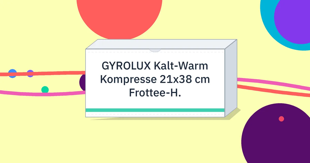 Symbolbild: Packung mit der Aufschrift GYROLUX Kalt-Warm Kompresse 21x38 cm Frottee-H. (PZN 06899786) – Verfügbarkeit und Bezug in Apotheken in Frankfurt am Main