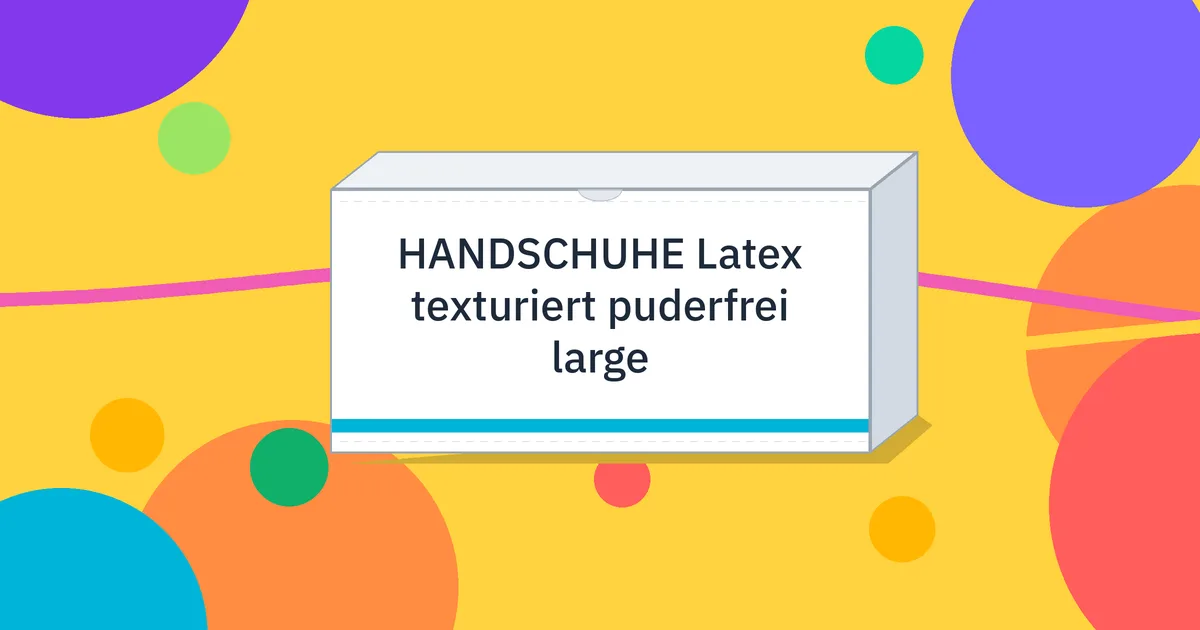 Symbolbild: Packung mit der Aufschrift HANDSCHUHE Latex texturiert puderfrei large (PZN 09314214) – Verfügbarkeit und Bezug in Apotheken in Frankfurt am Main