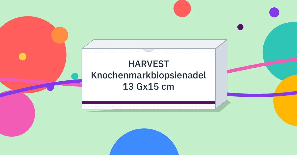 Symbolbild: Packung mit der Aufschrift HARVEST Knochenmarkbiopsienadel 13 Gx15 cm (PZN 16921831) – Verfügbarkeit und Bezug in Apotheken in Frankfurt am Main