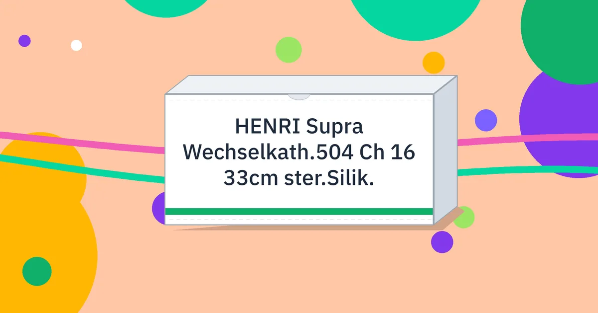Symbolbild: Packung mit der Aufschrift HENRI Supra Wechselkath.504 Ch 16 33cm ster.Silik. (PZN 01399292) – Verfügbarkeit und Bezug in Apotheken in Frankfurt am Main