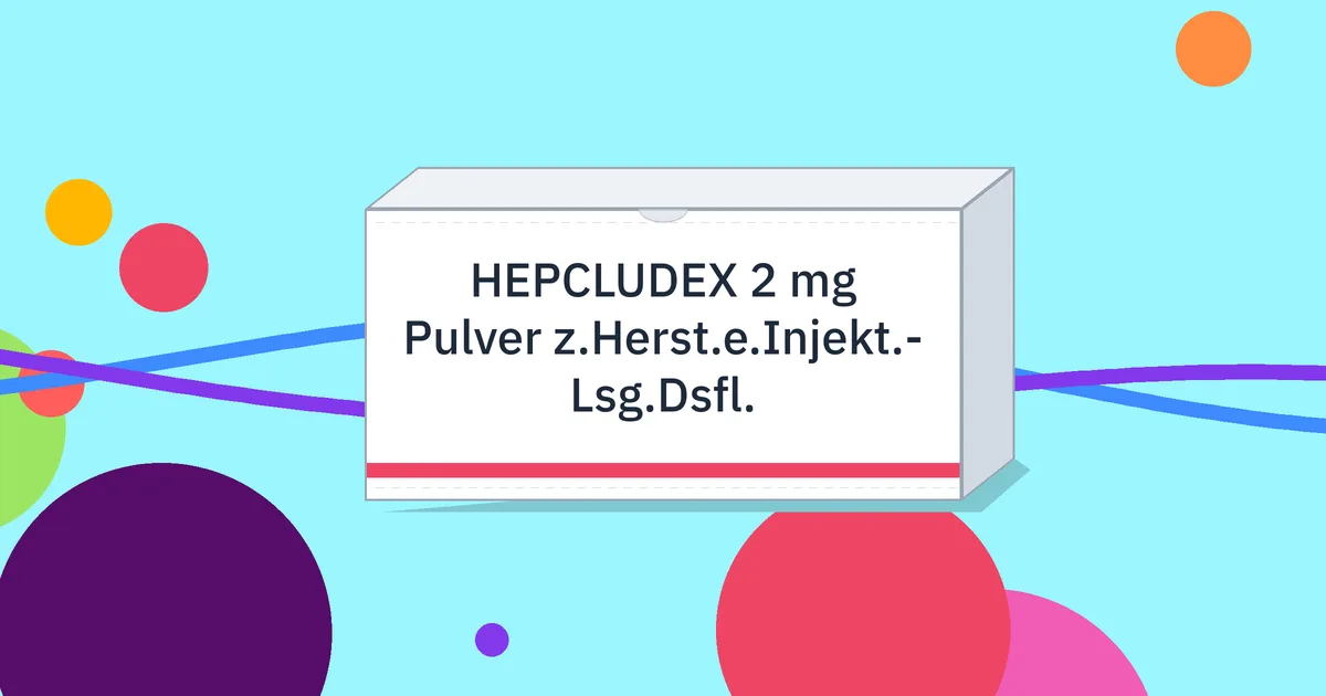 Symbolbild: Packung mit der Aufschrift HEPCLUDEX 2 mg Pulver z.Herst.e.Injekt.-Lsg.Dsfl. (PZN 16653371) – Verfügbarkeit und Bezug in Apotheken in Frankfurt am Main