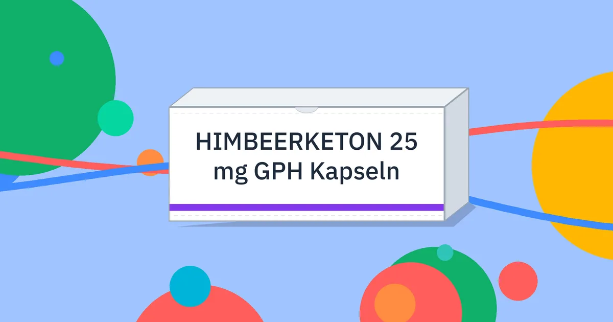Symbolbild: Packung mit der Aufschrift HIMBEERKETON 25 mg GPH Kapseln (PZN 10977405) – Verfügbarkeit und Bezug in Apotheken in Frankfurt am Main
