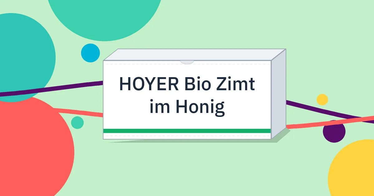 Symbolbild: Packung mit der Aufschrift HOYER Bio Zimt im Honig (PZN 16583995) – Verfügbarkeit und Bezug in Apotheken in Frankfurt am Main
