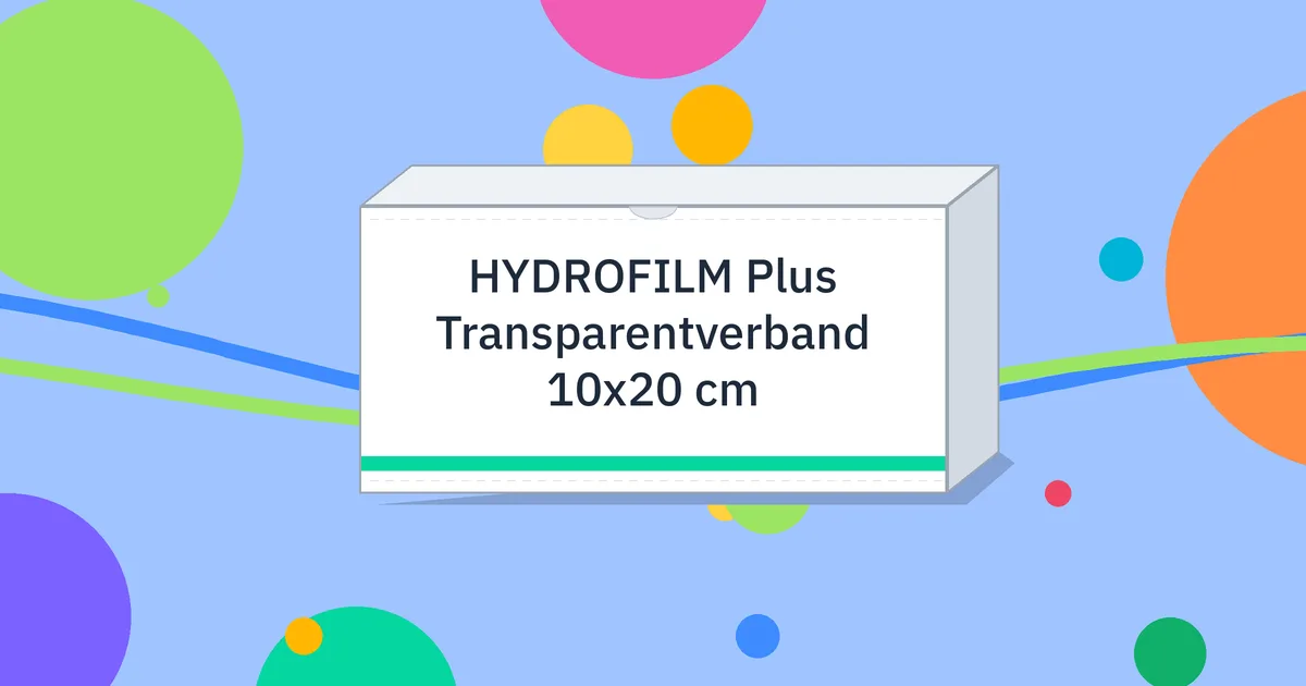 Symbolbild: Packung mit der Aufschrift HYDROFILM Plus Transparentverband 10x20 cm (PZN 04609407) – Verfügbarkeit und Bezug in Apotheken in Frankfurt am Main
