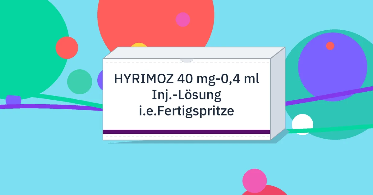 Symbolbild: Packung mit der Aufschrift HYRIMOZ 40 mg-0,4 ml Inj.-Lösung i.e.Fertigspritze (PZN 18657404) – Verfügbarkeit und Bezug in Apotheken in Frankfurt am Main