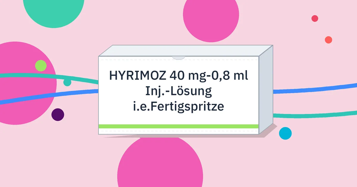Symbolbild: Packung mit der Aufschrift HYRIMOZ 40 mg-0,8 ml Inj.-Lösung i.e.Fertigspritze (PZN 16018485) – Verfügbarkeit und Bezug in Apotheken in Frankfurt am Main