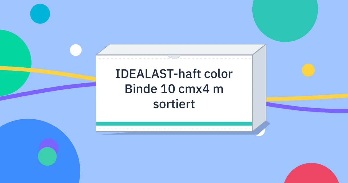 Symbolbild: Packung mit der Aufschrift IDEALAST-haft color Binde 10 cmx4 m sortiert (PZN 10109488) – Verfügbarkeit und Bezug in Apotheken in Frankfurt am Main