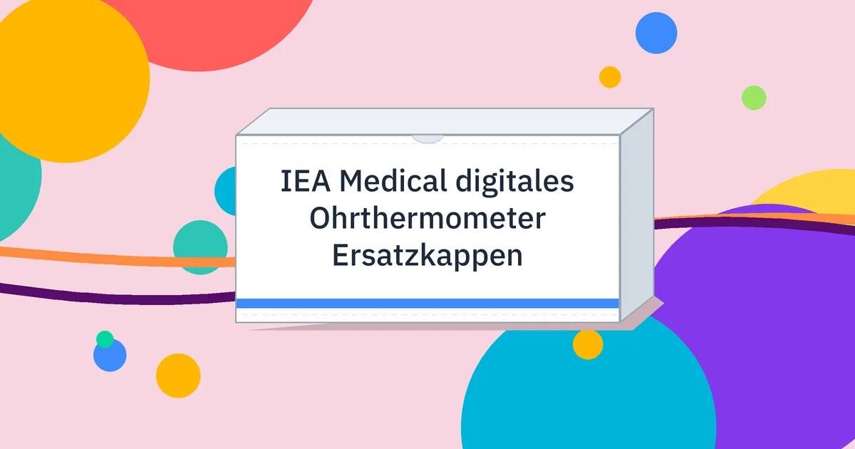 Symbolbild: Packung mit der Aufschrift IEA Medical digitales Ohrthermometer Ersatzkappen (PZN 20636042) – Verfügbarkeit und Bezug in Apotheken in Frankfurt am Main