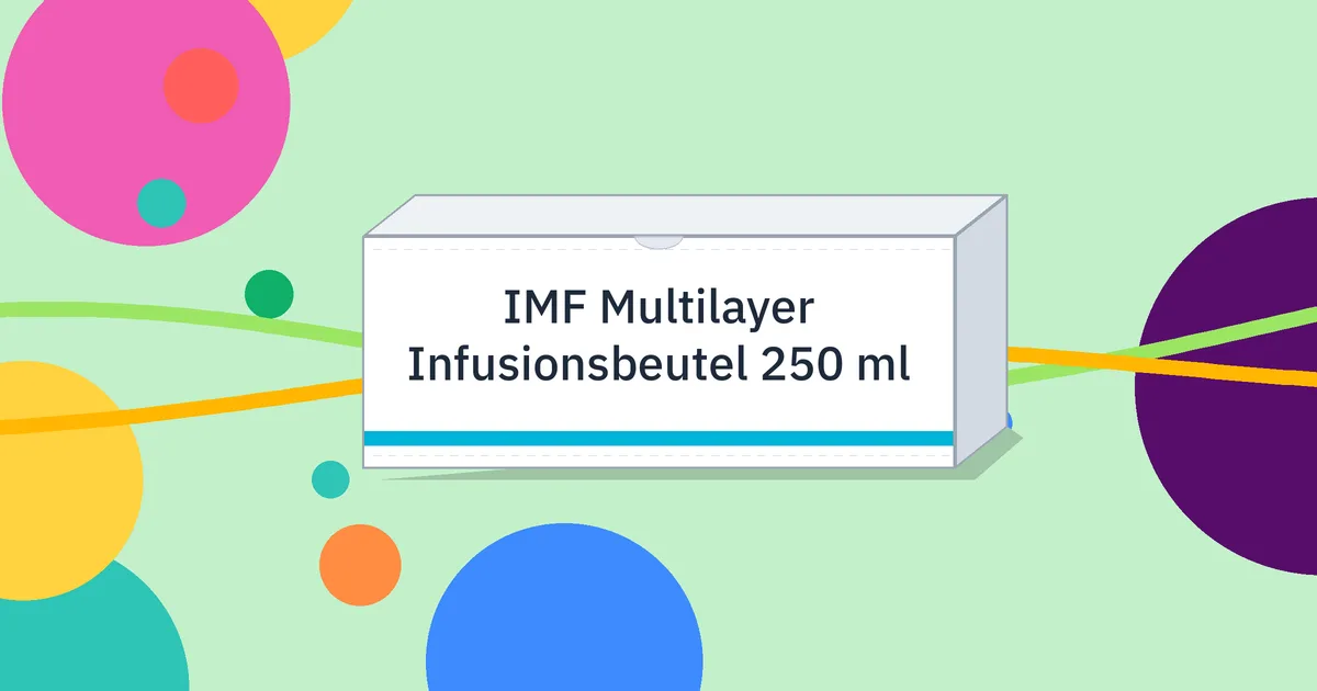 Symbolbild: Packung mit der Aufschrift IMF Multilayer Infusionsbeutel 250 ml (PZN 19986653) – Verfügbarkeit und Bezug in Apotheken in Frankfurt am Main