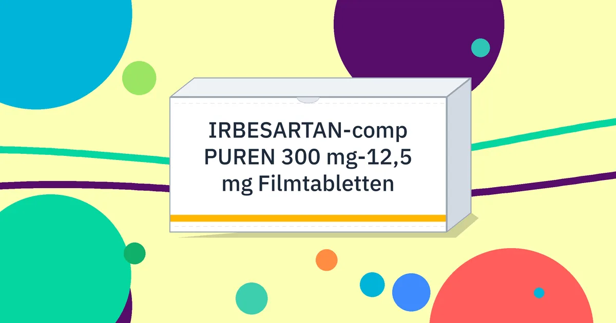 Symbolbild: Packung mit der Aufschrift IRBESARTAN-comp PUREN 300 mg-12,5 mg Filmtabletten (PZN 11355367) – Verfügbarkeit und Bezug in Apotheken in Frankfurt am Main