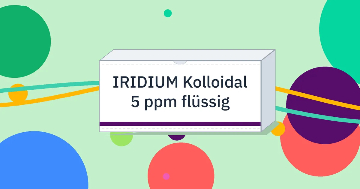 Symbolbild: Packung mit der Aufschrift IRIDIUM Kolloidal 5 ppm flüssig (PZN 20385746) – Verfügbarkeit und Bezug in Apotheken in Frankfurt am Main