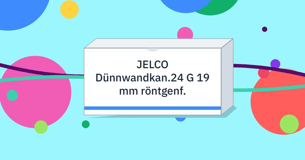 Symbolbild: Packung mit der Aufschrift JELCO Dünnwandkan.24 G 19 mm röntgenf. (PZN 00912988) – Verfügbarkeit und Bezug in Apotheken in Frankfurt am Main