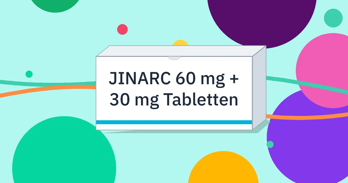 Symbolbild: Packung mit der Aufschrift JINARC 60 mg + 30 mg Tabletten (PZN 18844164) – Verfügbarkeit und Bezug in Apotheken in Frankfurt am Main