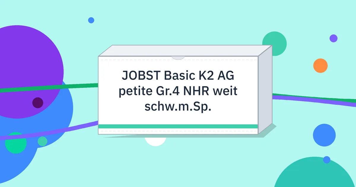 Symbolbild: Packung mit der Aufschrift JOBST Basic K2 AG petite Gr.4 NHR weit schw.m.Sp. (PZN 15311527) – Verfügbarkeit und Bezug in Apotheken in Frankfurt am Main