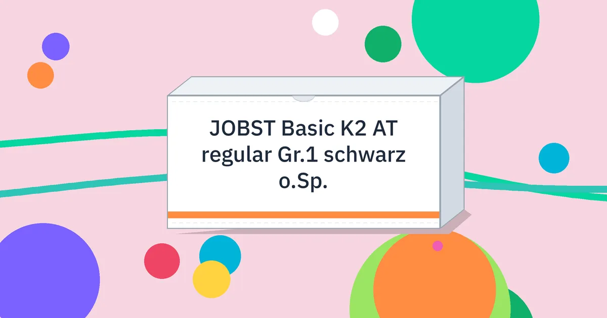 Symbolbild: Packung mit der Aufschrift JOBST Basic K2 AT regular Gr.1 schwarz o.Sp. (PZN 15312159) – Verfügbarkeit und Bezug in Apotheken in Frankfurt am Main