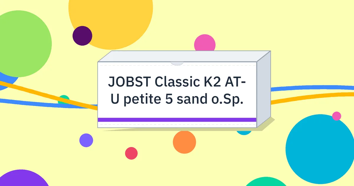 Symbolbild: Packung mit der Aufschrift JOBST Classic K2 AT-U petite 5 sand o.Sp. (PZN 13068471) – Verfügbarkeit und Bezug in Apotheken in Frankfurt am Main