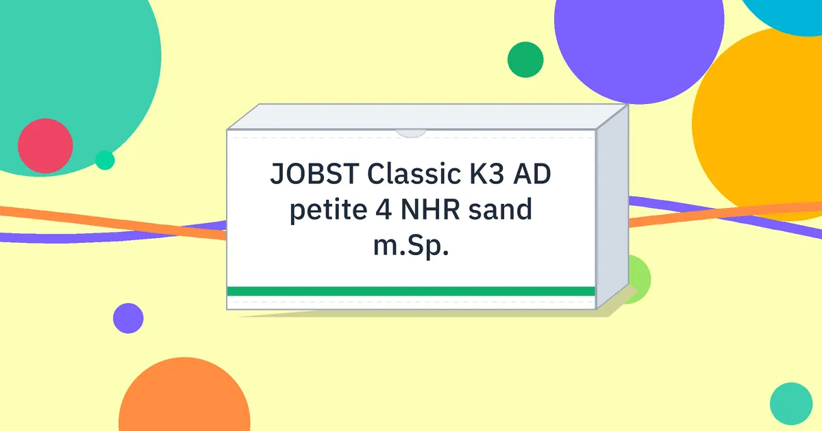 Symbolbild: Packung mit der Aufschrift JOBST Classic K3 AD petite 4 NHR sand m.Sp. (PZN 13069890) – Verfügbarkeit und Bezug in Apotheken in Frankfurt am Main