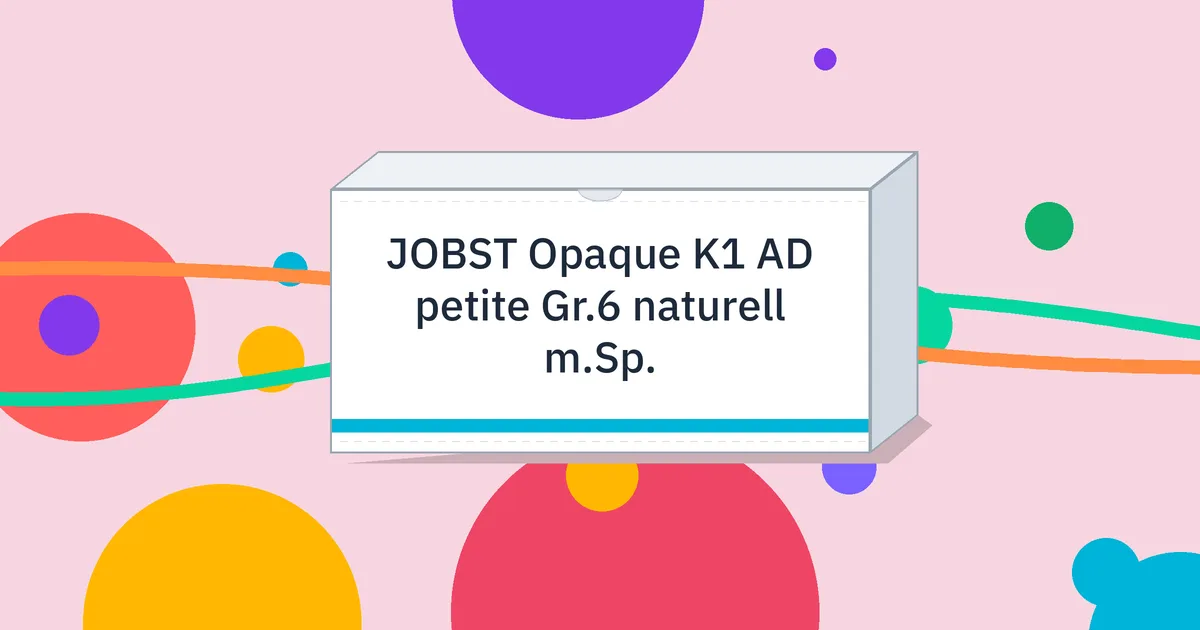 Symbolbild: Packung mit der Aufschrift JOBST Opaque K1 AD petite Gr.6 naturell m.Sp. (PZN 13079090) – Verfügbarkeit und Bezug in Apotheken in Frankfurt am Main