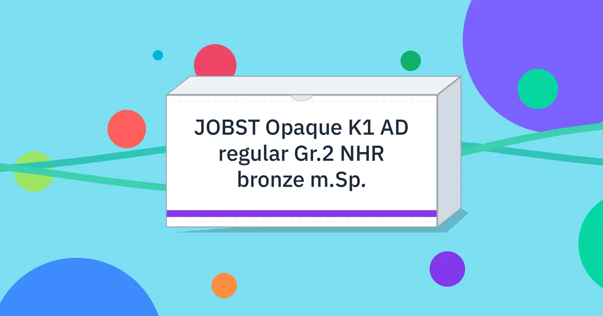 Symbolbild: Packung mit der Aufschrift JOBST Opaque K1 AD regular Gr.2 NHR bronze m.Sp. (PZN 13081098) – Verfügbarkeit und Bezug in Apotheken in Frankfurt am Main