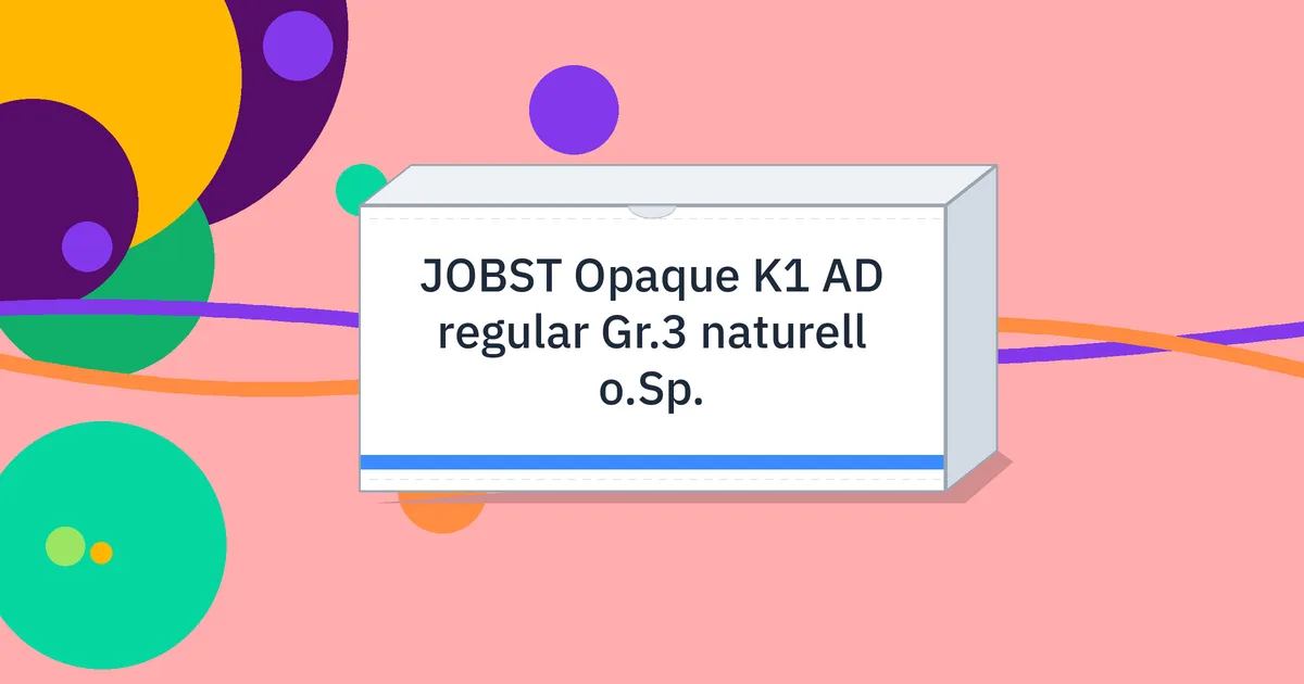 Symbolbild: Packung mit der Aufschrift JOBST Opaque K1 AD regular Gr.3 naturell o.Sp. (PZN 13082784) – Verfügbarkeit und Bezug in Apotheken in Frankfurt am Main