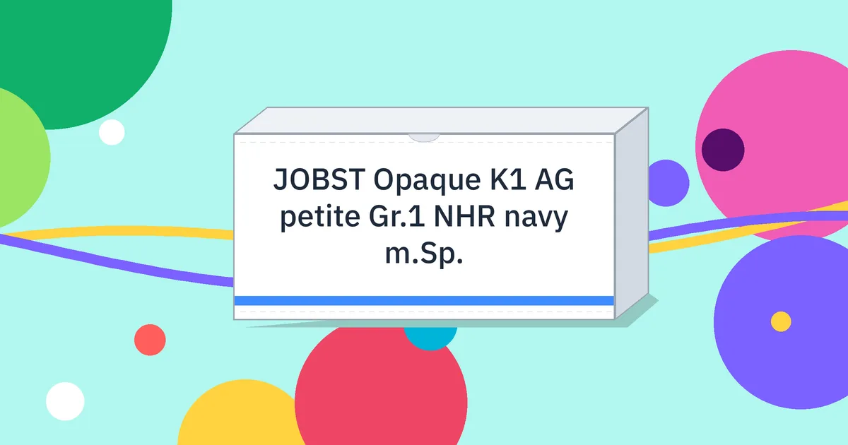Symbolbild: Packung mit der Aufschrift JOBST Opaque K1 AG petite Gr.1 NHR navy m.Sp. (PZN 13084441) – Verfügbarkeit und Bezug in Apotheken in Frankfurt am Main