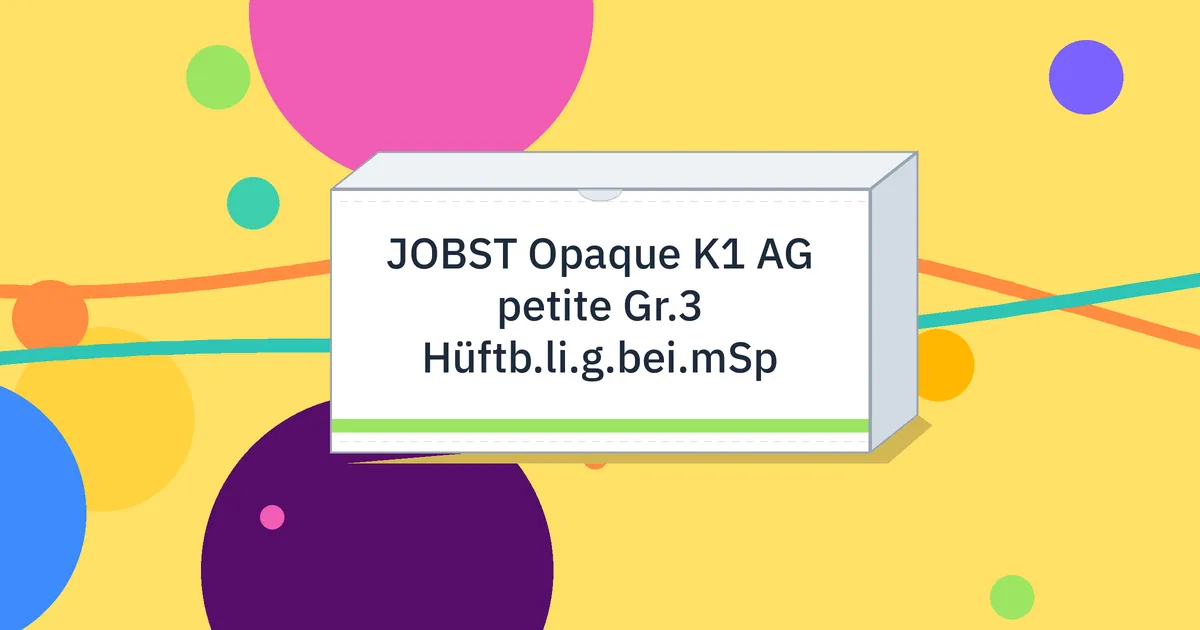 Symbolbild: Packung mit der Aufschrift JOBST Opaque K1 AG petite Gr.3 Hüftb.li.g.bei.mSp (PZN 16273438) – Verfügbarkeit und Bezug in Apotheken in Frankfurt am Main
