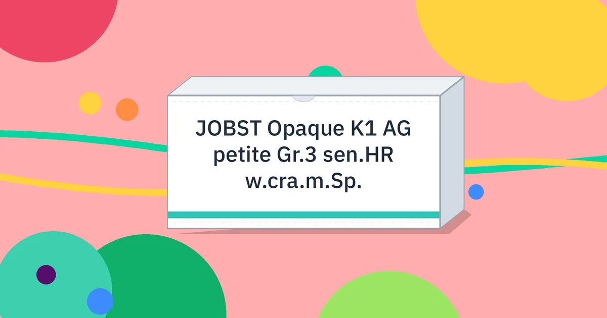 Symbolbild: Packung mit der Aufschrift JOBST Opaque K1 AG petite Gr.3 sen.HR w.cra.m.Sp. (PZN 13086026) – Verfügbarkeit und Bezug in Apotheken in Frankfurt am Main
