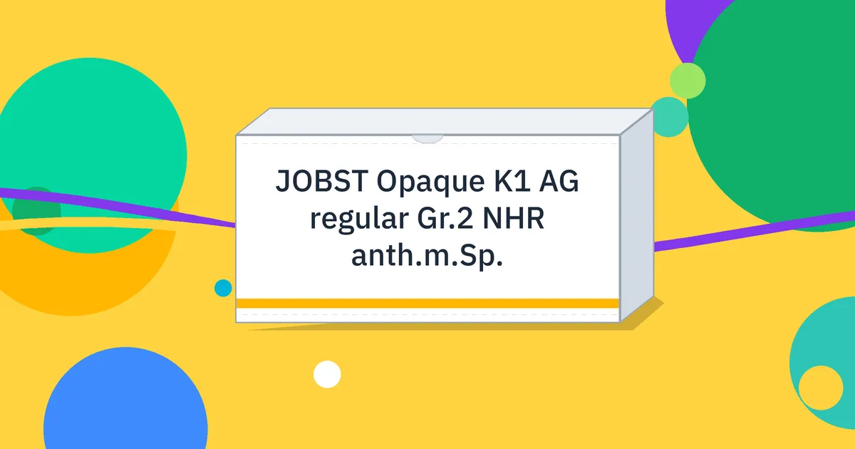 Symbolbild: Packung mit der Aufschrift JOBST Opaque K1 AG regular Gr.2 NHR anth.m.Sp. (PZN 16264758) – Verfügbarkeit und Bezug in Apotheken in Frankfurt am Main