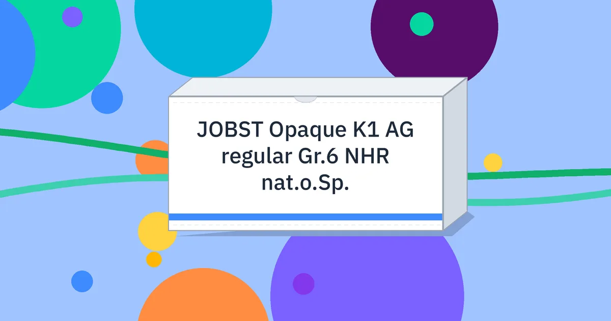 Symbolbild: Packung mit der Aufschrift JOBST Opaque K1 AG regular Gr.6 NHR nat.o.Sp. (PZN 13095309) – Verfügbarkeit und Bezug in Apotheken in Frankfurt am Main