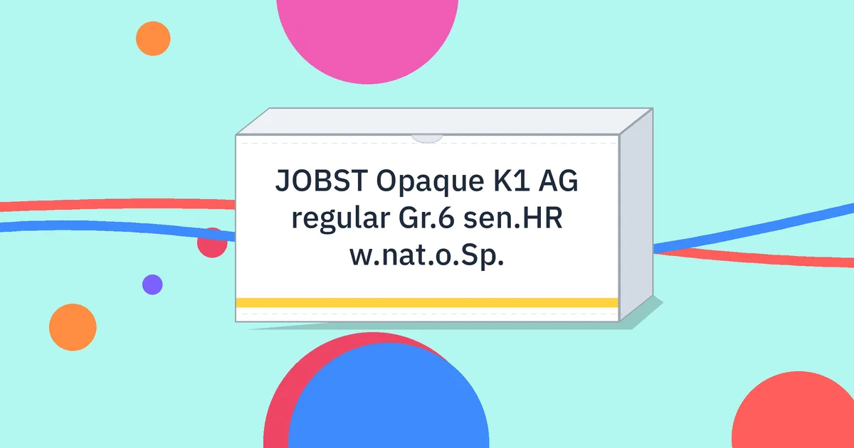 Symbolbild: Packung mit der Aufschrift JOBST Opaque K1 AG regular Gr.6 sen.HR w.nat.o.Sp. (PZN 13096467) – Verfügbarkeit und Bezug in Apotheken in Frankfurt am Main