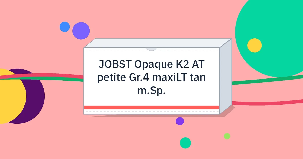 Symbolbild: Packung mit der Aufschrift JOBST Opaque K2 AT petite Gr.4 maxiLT tan m.Sp. (PZN 16291318) – Verfügbarkeit und Bezug in Apotheken in Frankfurt am Main