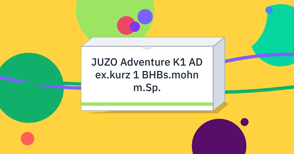 Symbolbild: Packung mit der Aufschrift JUZO Adventure K1 AD ex.kurz 1 BHBs.mohn m.Sp. (PZN 15496722) – Verfügbarkeit und Bezug in Apotheken in Frankfurt am Main