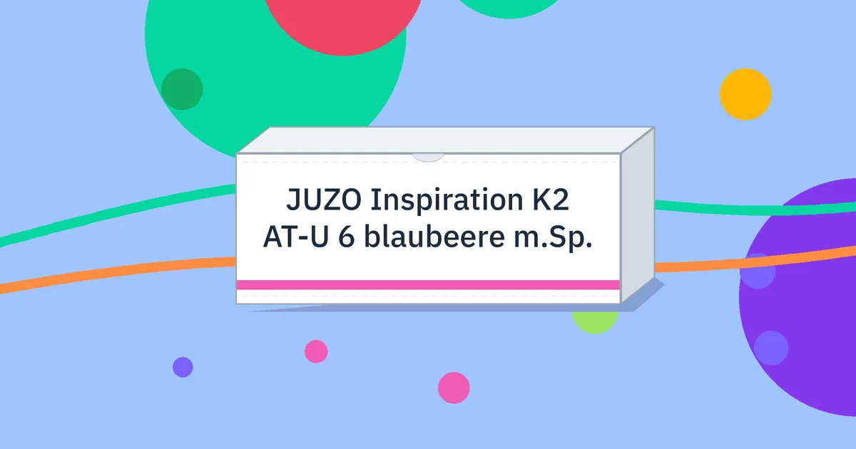 Symbolbild: Packung mit der Aufschrift JUZO Inspiration K2 AT-U 6 blaubeere m.Sp. (PZN 14928510) – Verfügbarkeit und Bezug in Apotheken in Frankfurt am Main